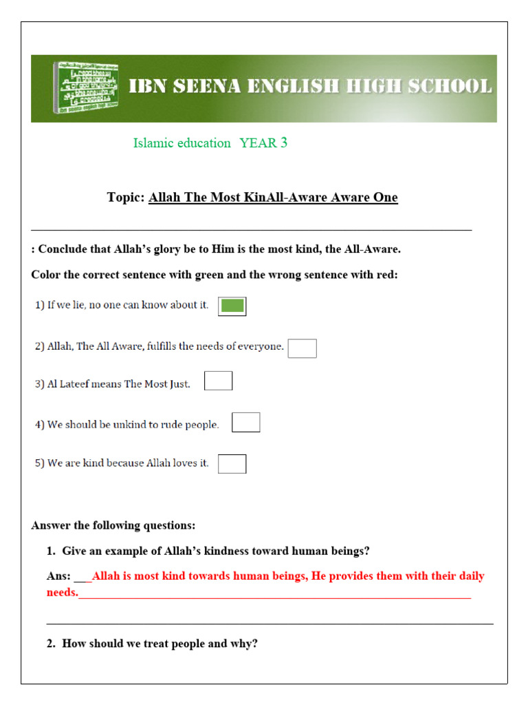 Year 3 Part 1 Workshhet Book | PDF | Prophets And Messengers In Islam ...