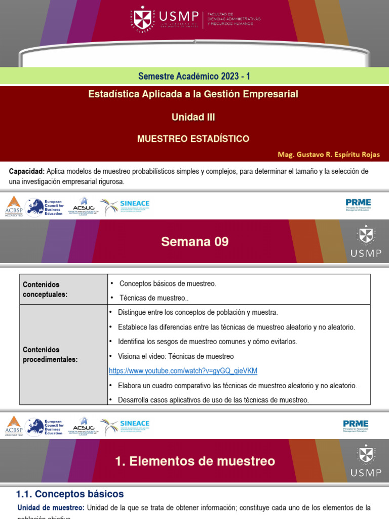 Est. Apli. Ges. Emp. (2023-1) U3. Sem. 09 - Muestreo y técnicas de muestreo | Descargar gratis ...