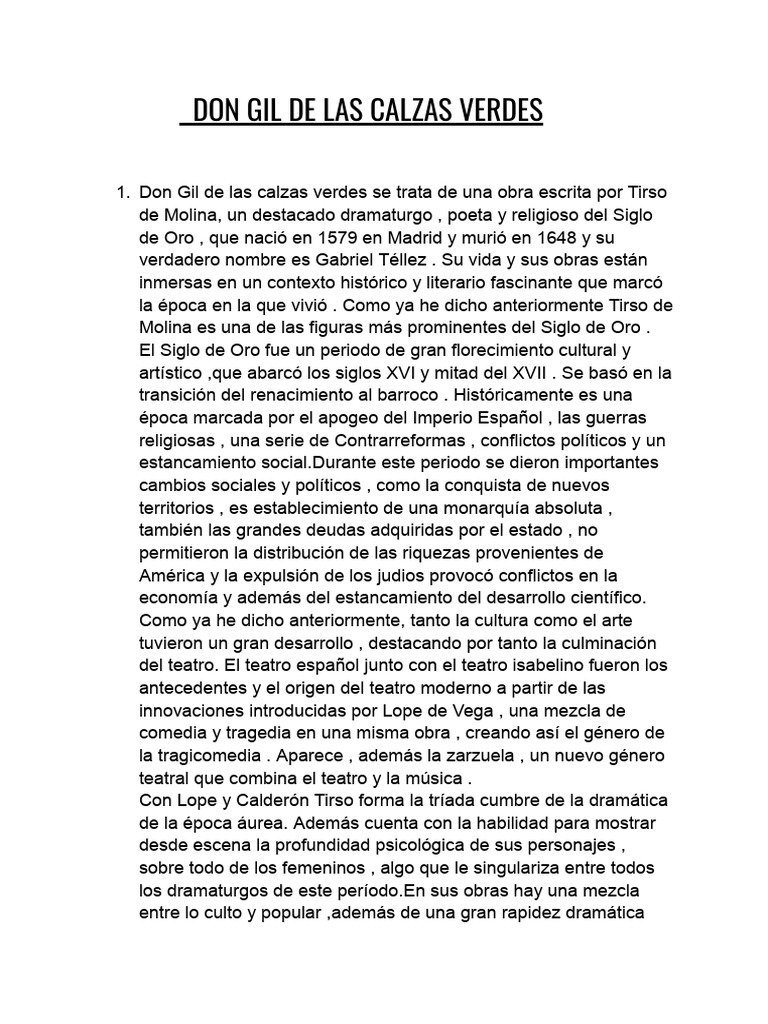 Don Gil de Las Calzas Verdes | PDF | Teatro