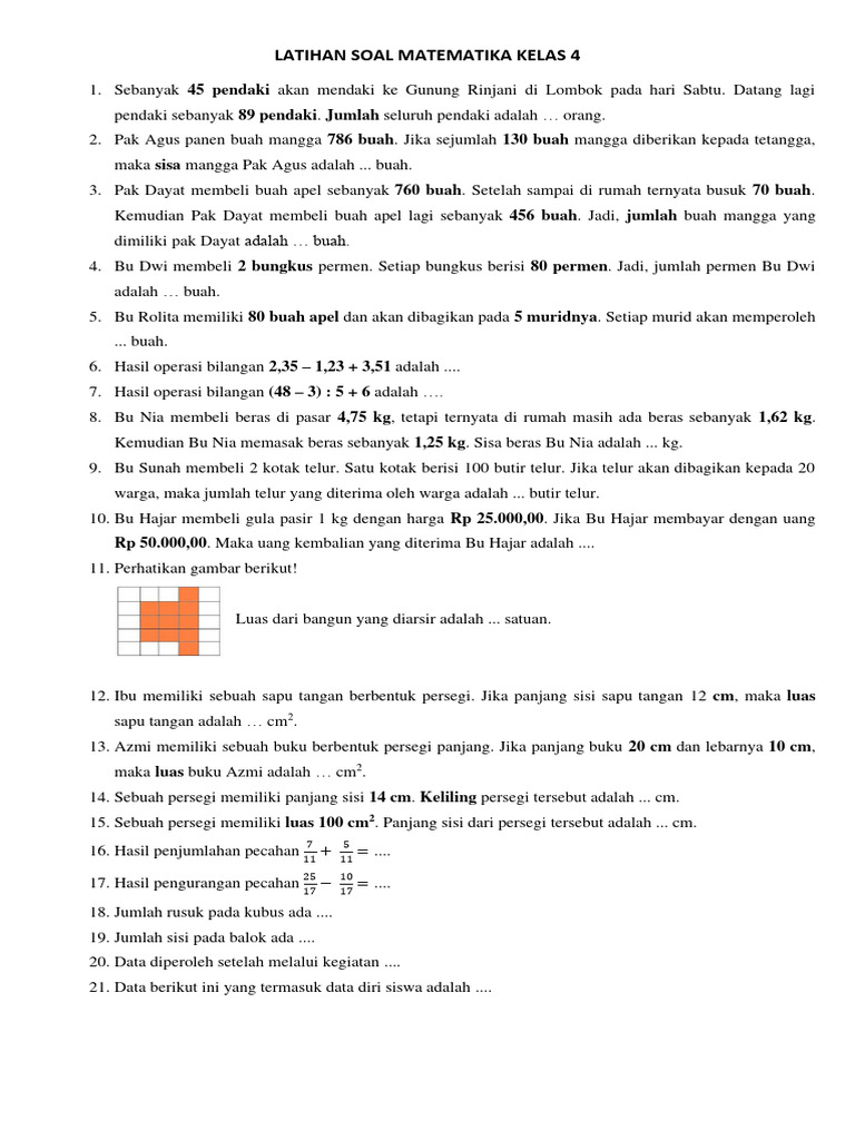 Latihan Soal MTK Kelas 4 | PDF
