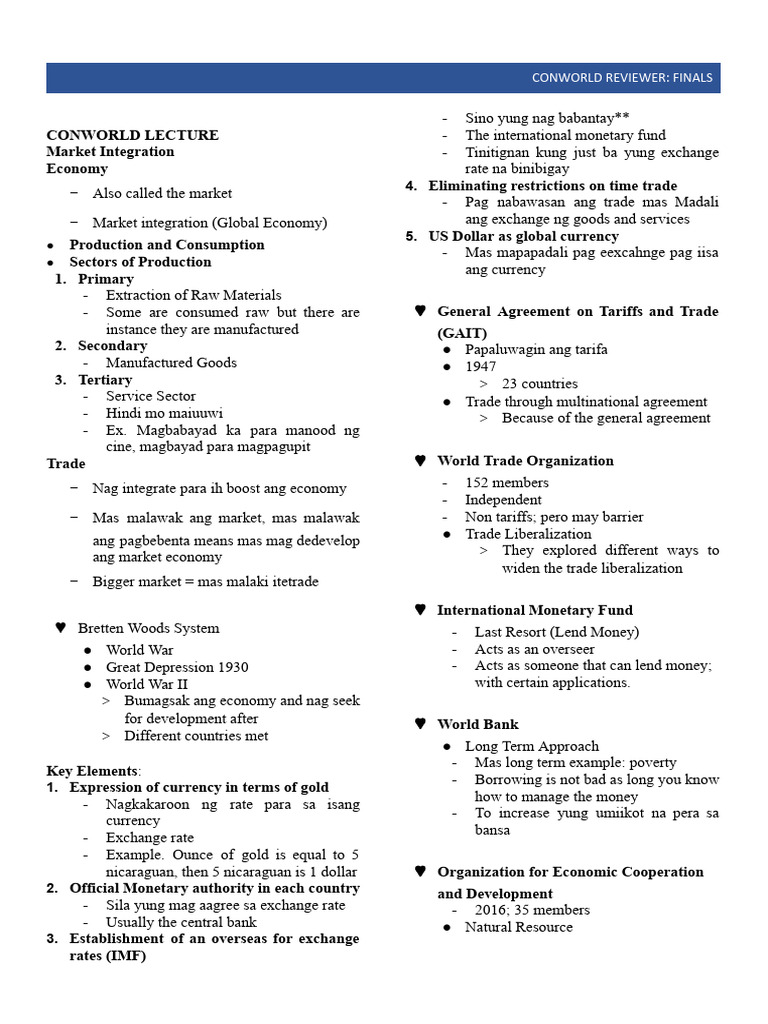 Finals - ConWorld Reviewer | PDF | Labour Economics | Monetary Policy
