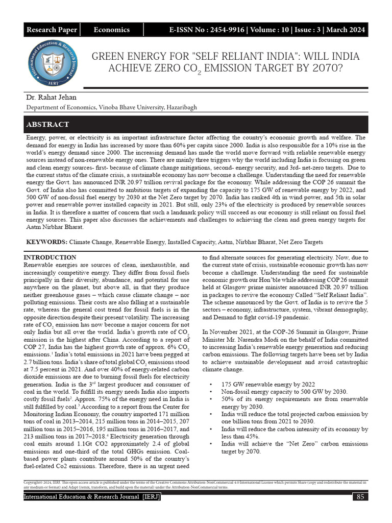 Green Energy For Self Reliant India Will India Ach | PDF | Renewable ...