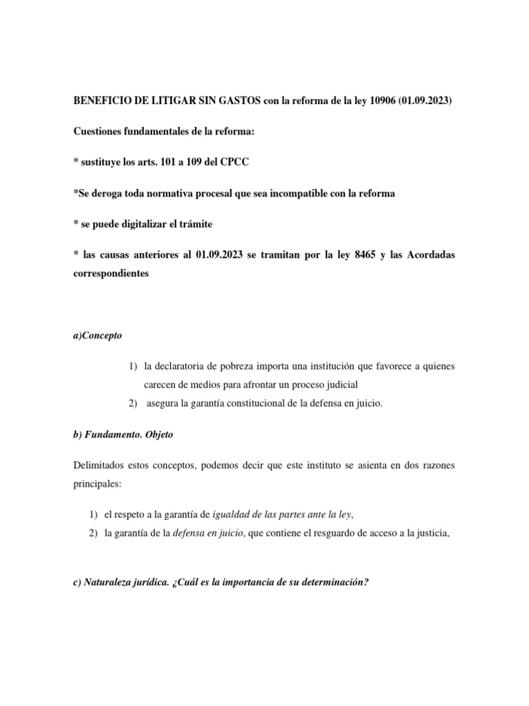 Beneficio de Litigar Cuadro Cba Arg | PDF | Demanda judicial | Ley procesal