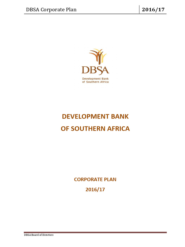 Dbsa Corporate Plan 2016 17 | PDF | Sustainability | Infrastructure