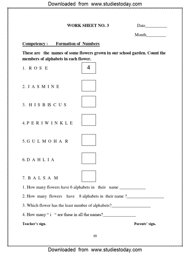 CBSE Class 1 Maths Practice Worksheets (54) - Data Handling | PDF