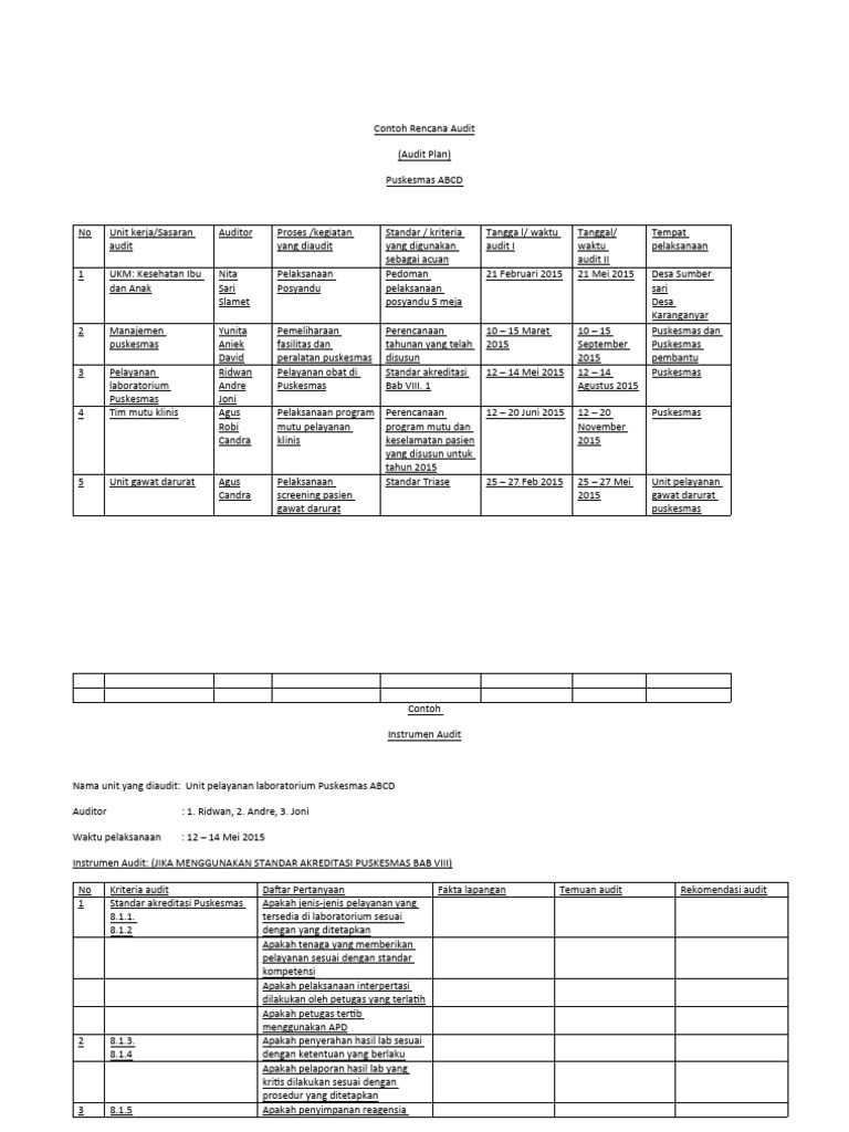 Contoh Instrumen Audit Internal 1 | PDF