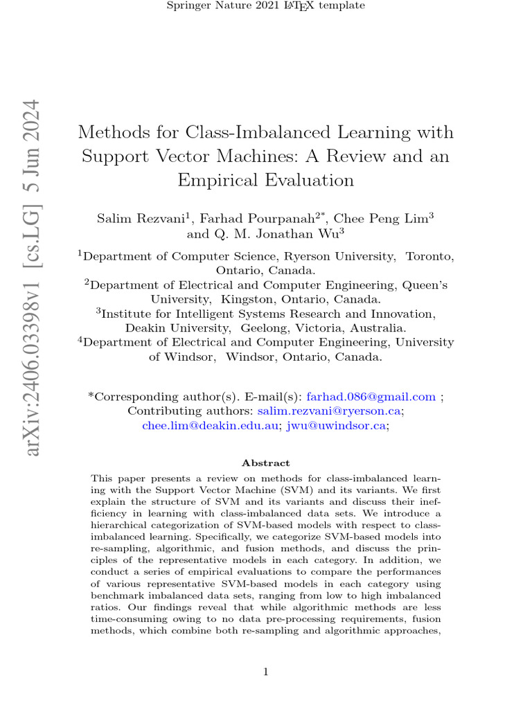 Methods For Class-Imbalanced Learning With Support Vector Machines - A Review and An Empirical ...