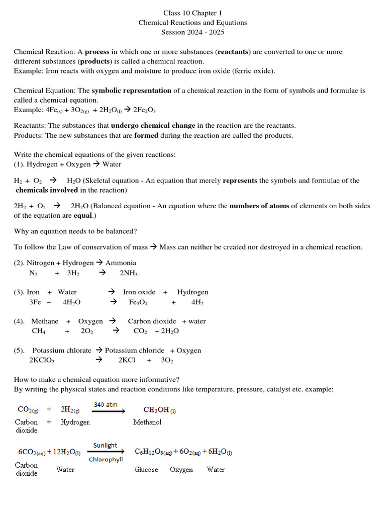 Class 10 Chapter 1 - Chemistry HW | PDF | Chemical Reactions | Oxide