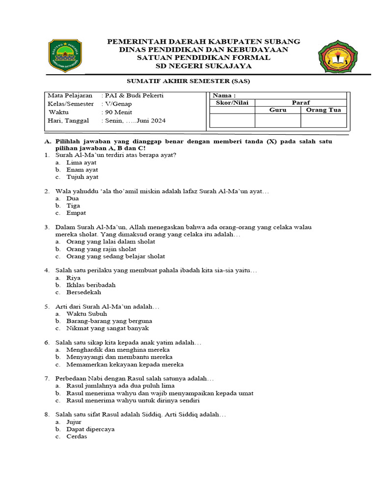 Soal Sas KLS 5 SMT 2 | PDF | Karier & Perkembangan