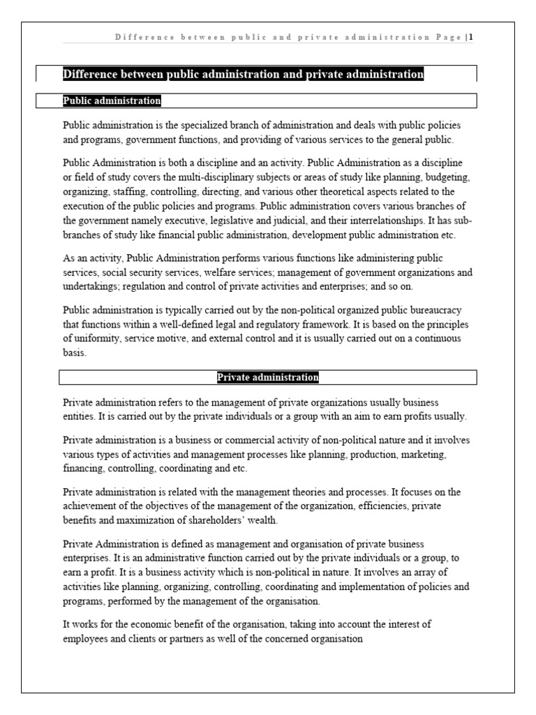 Difference between public administration and private administration 12 ... Difference between public administration and private administration 12 ...