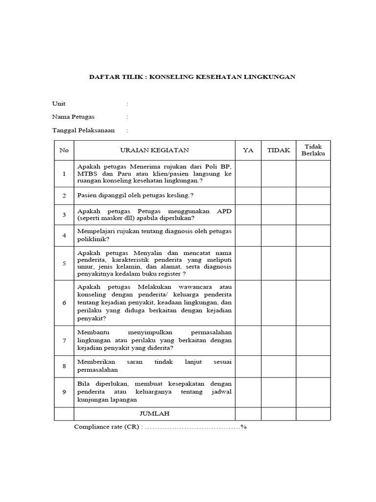 Daftar Tilik Konseling Kesling | PDF | Pengembangan Diri | Kesehatan Holistik