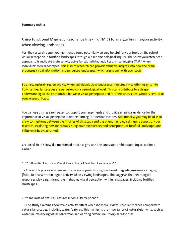 Summary Matrix | PDF | Perception | Experience