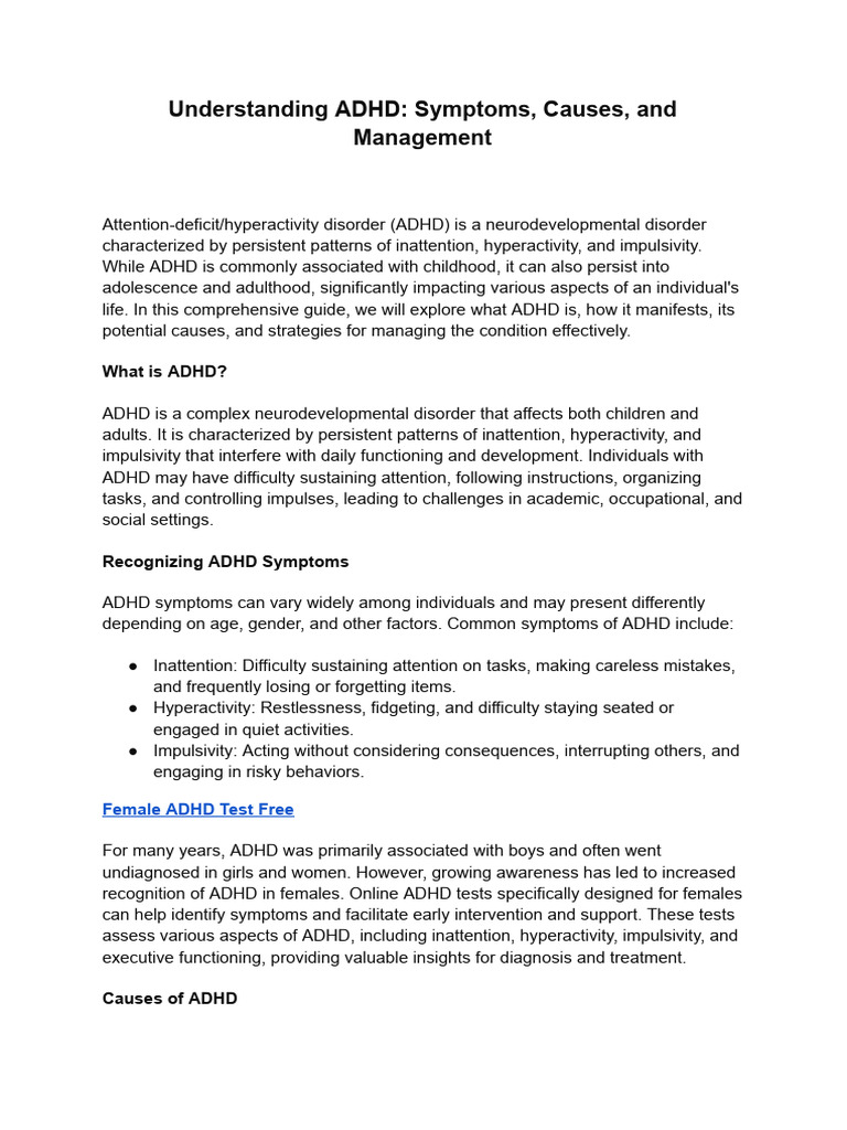 Understanding ADHD - Symptoms, Causes, and Management | PDF | Attention ...