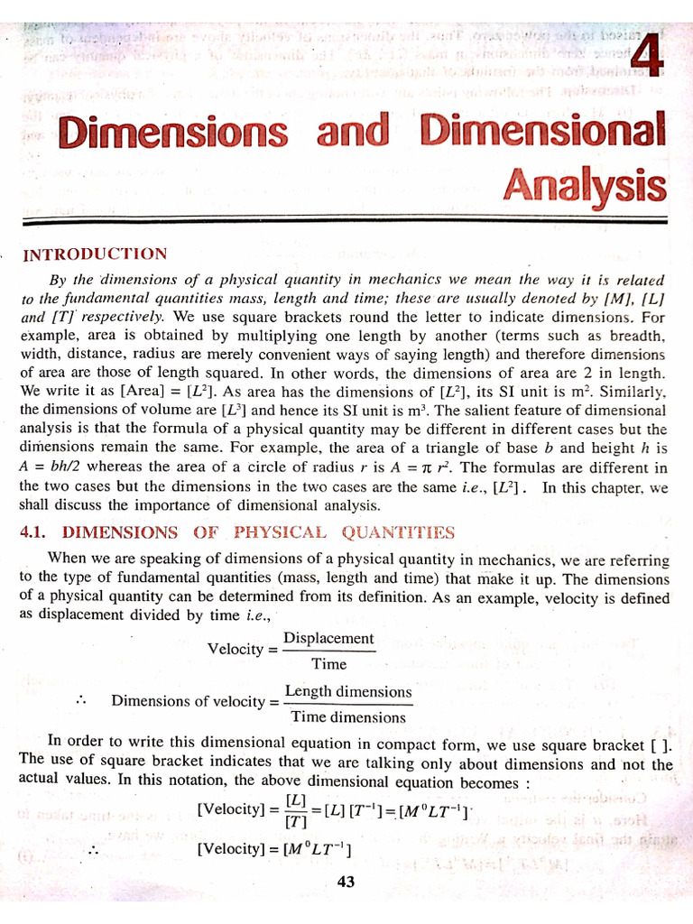 Dimensions and dimensional analysis | PDF