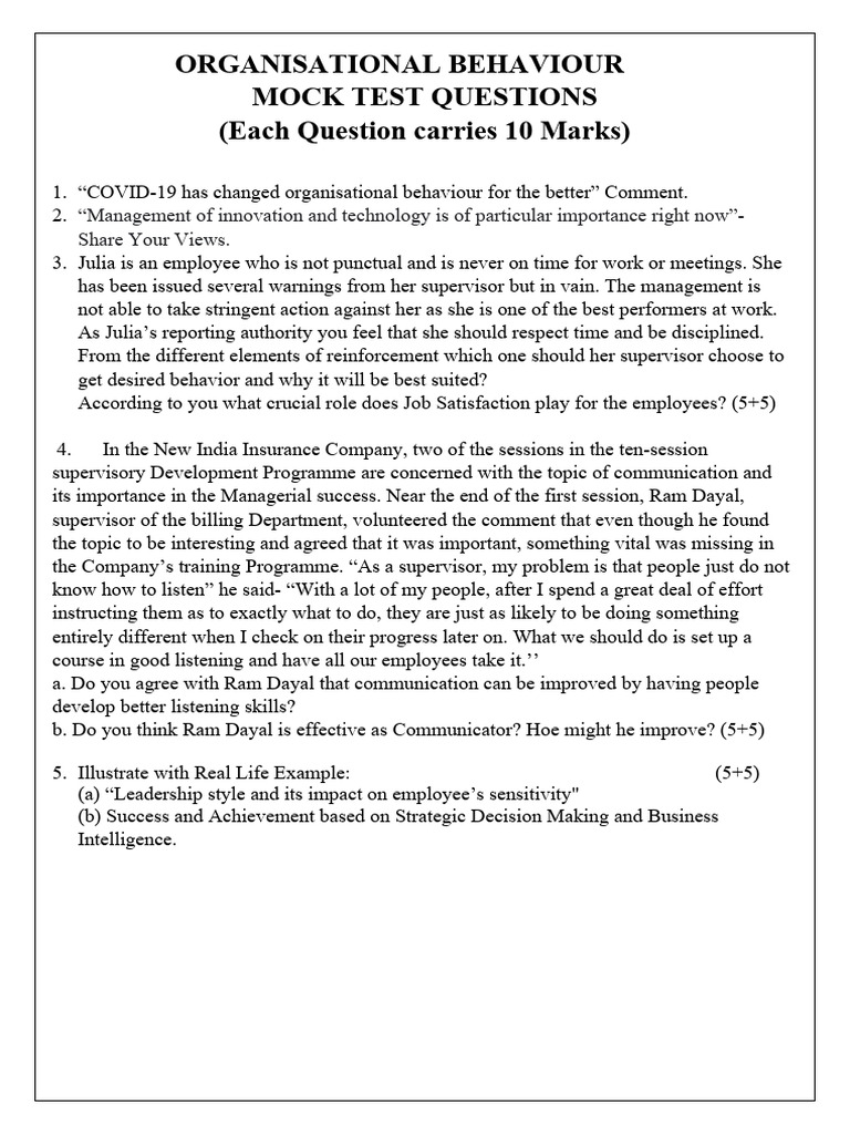 Organizational Behavior Test Prep | PDF | Self-Improvement