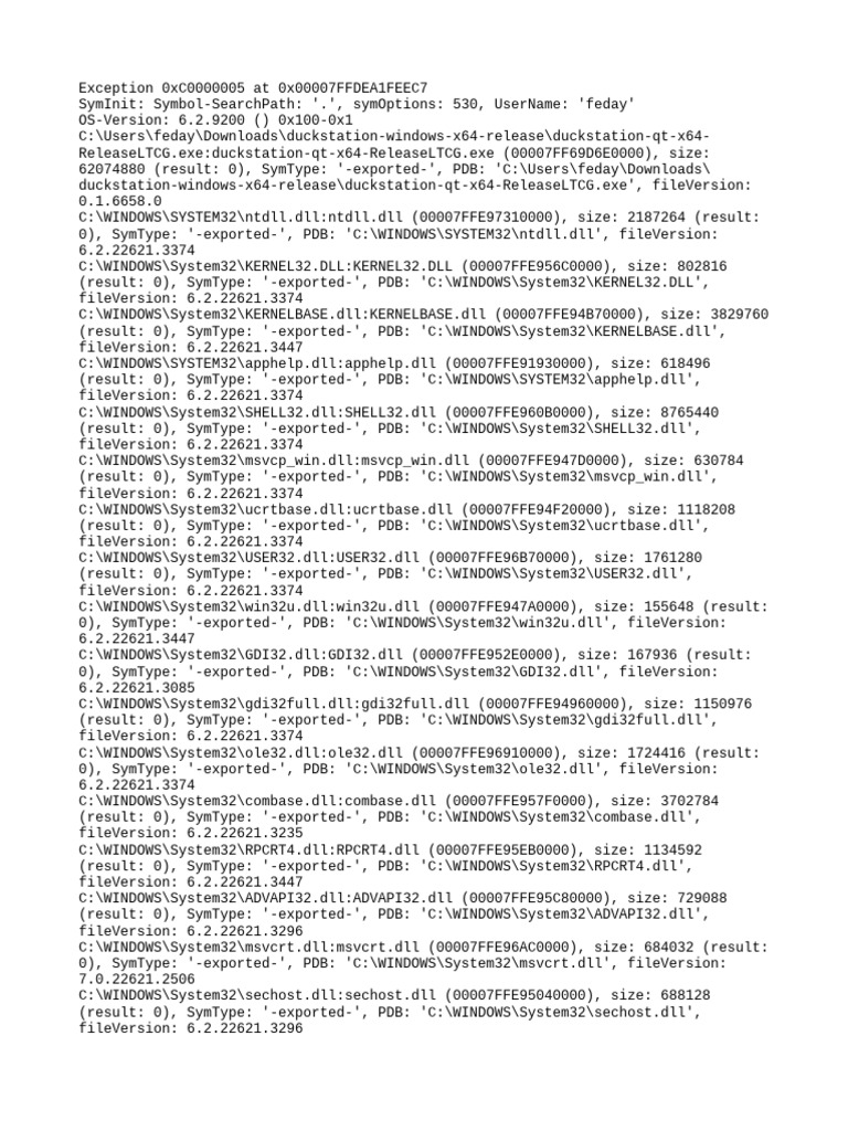 DuckStation Error 0xC0000005 Log | PDF | Computer Libraries | Computing
