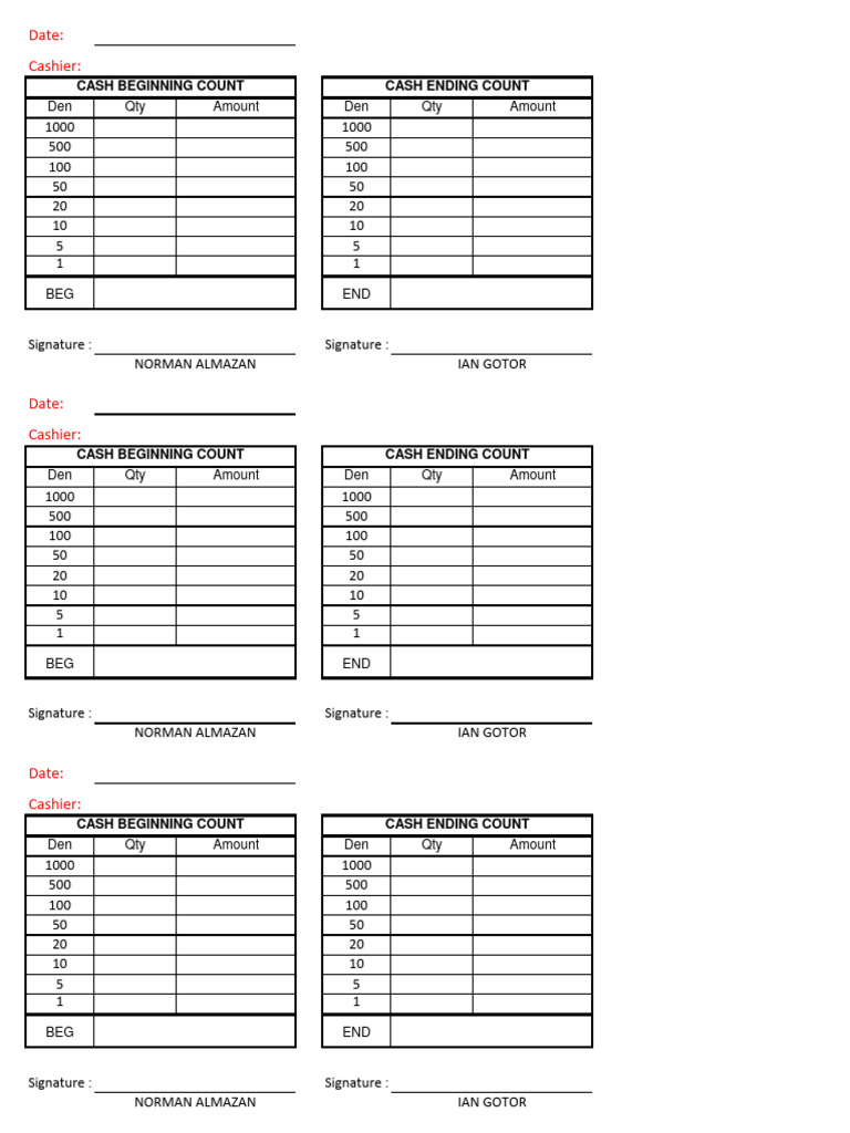 Cashier Cash Report | PDF