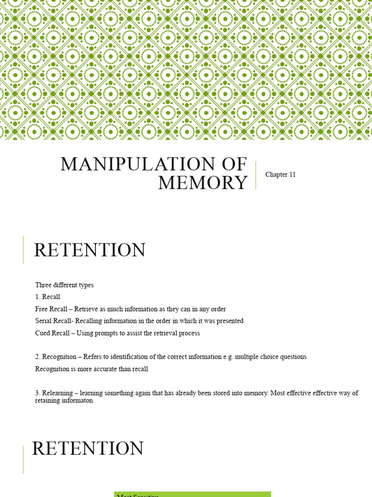 Manipulation of Memory | PDF | Recall (Memory) | Memory