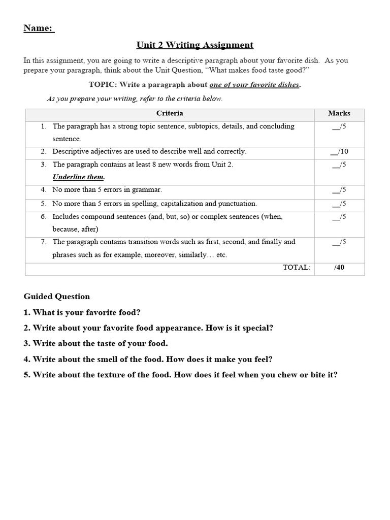 Unit 2 Writing Assignment 2 | PDF | Curry | Western Cuisine