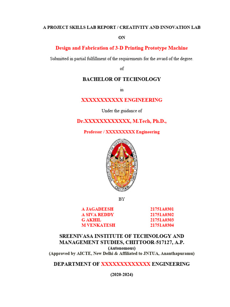 Model Report for Project Skills Lab & Creativity and Innovation Lab ...