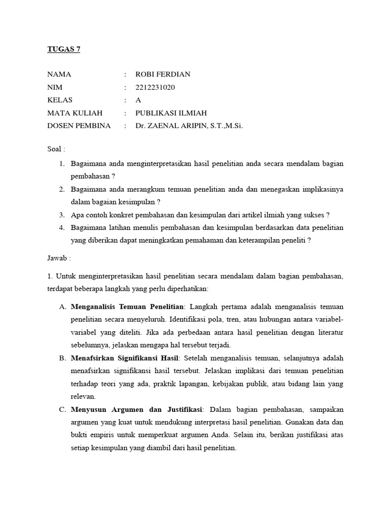 Tugas 7 Publikasi Ilmiah - Robi Ferdian - 2212231020 | PDF