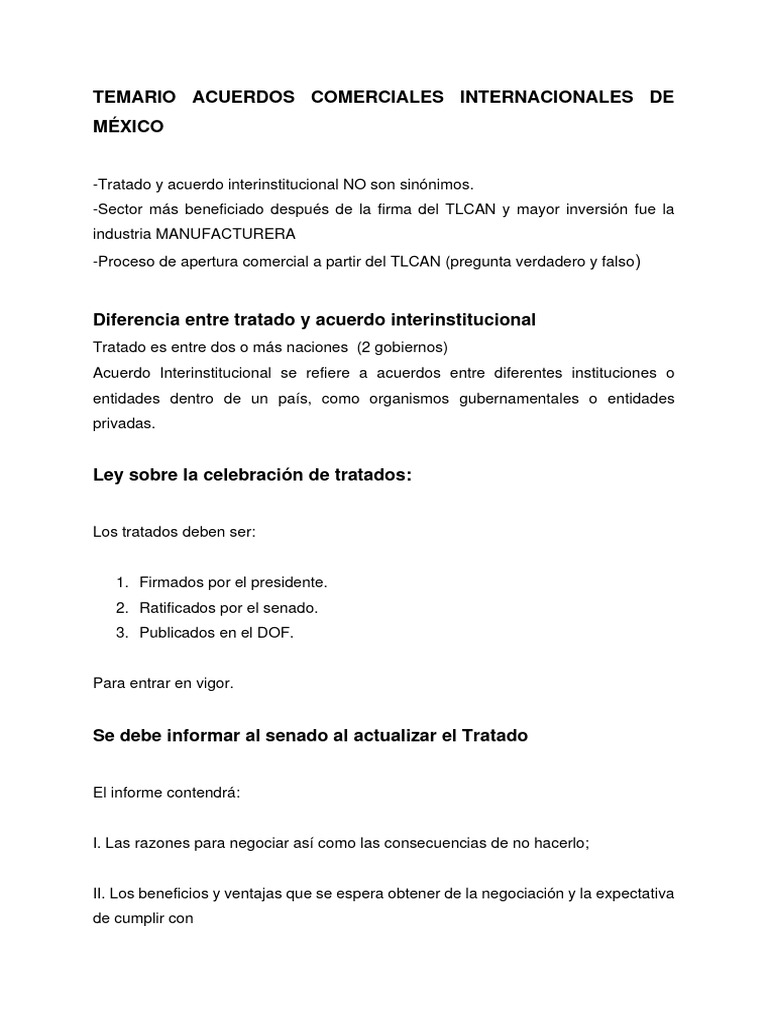 Temario Acuerdos Comerciales Internaciones de Mexico 1 Parcial | PDF | Tratado de Libre Comercio ...