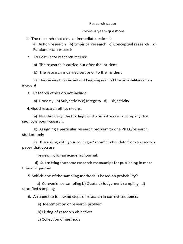 Research Paper Questions-1 | PDF | Methodology | Sampling (Statistics)