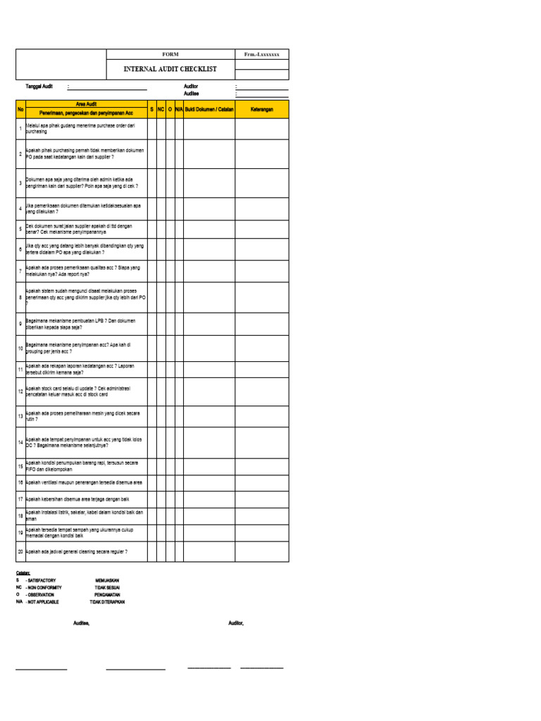 Gudang Acc - Checklist Audit Internal | PDF