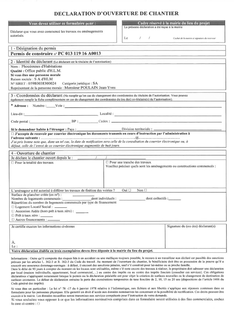 Declaration Ouverture De Chantier