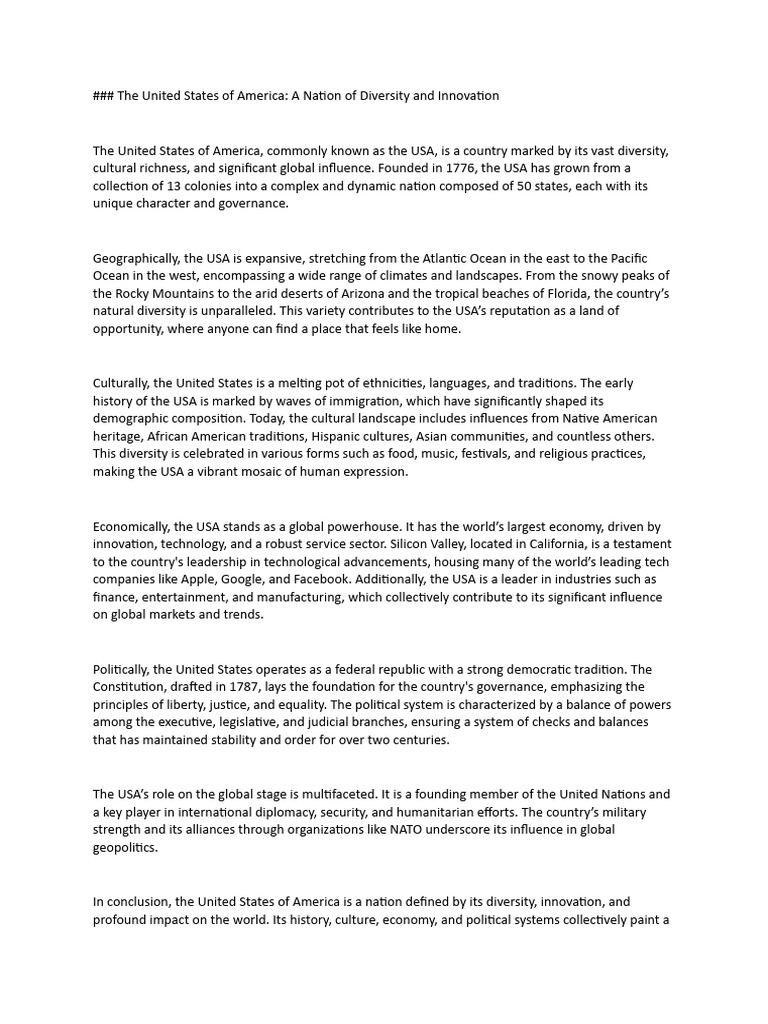 USA: Diversity, Innovation & Influence | PDF | The United States ...