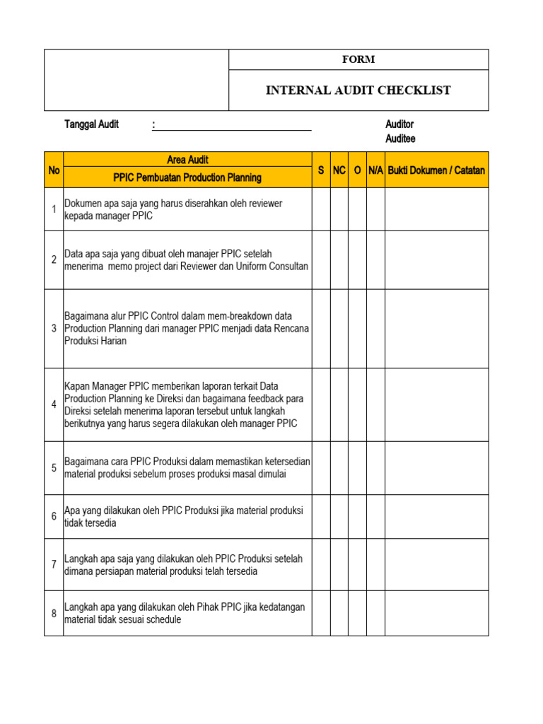 Ppic - Checklist Audit Internal | PDF