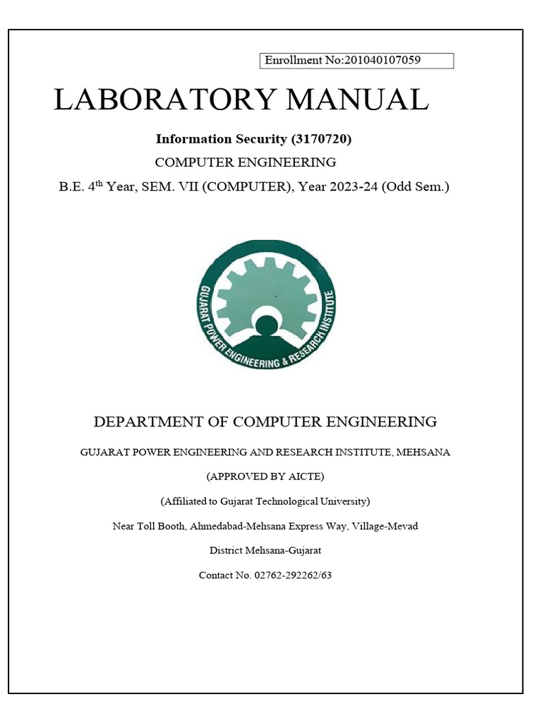201040107059IS Lab Manual | PDF | Cipher | Encryption