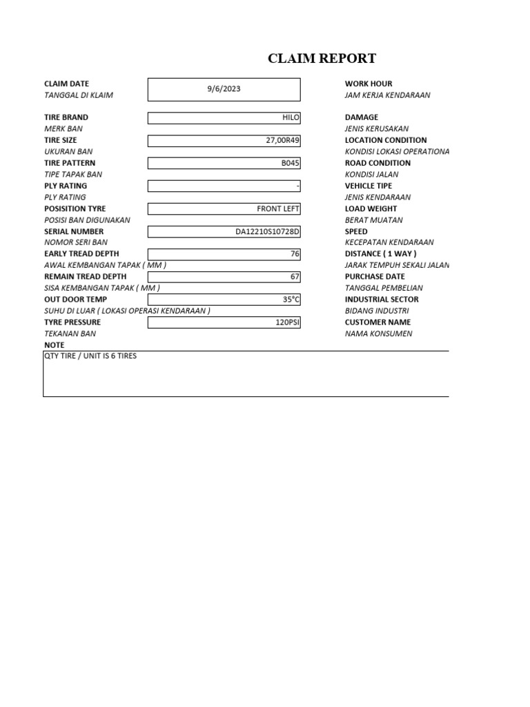 Form Claim Luar Kota | PDF | Tire | Natural Materials