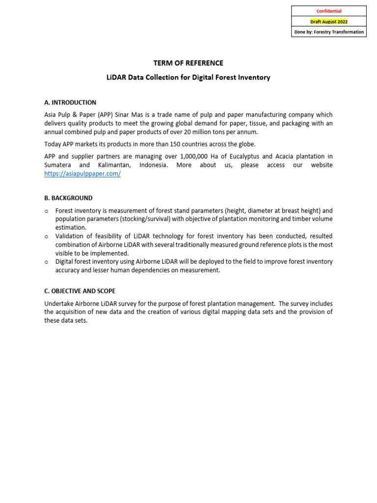RFP - LiDAR Data Collection For Forest Inventory Region Riau | PDF | Lidar