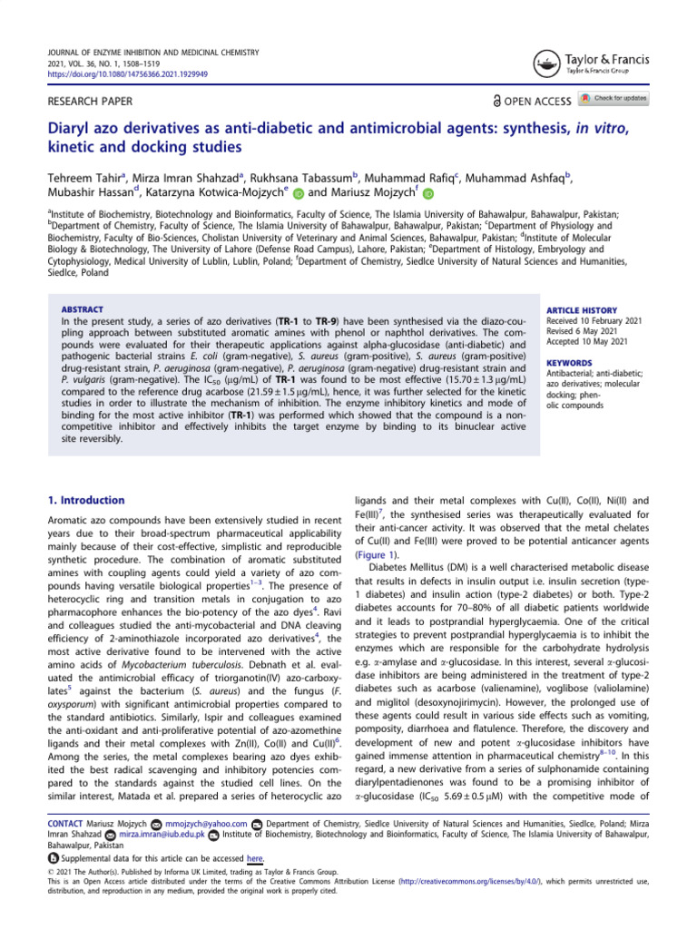 Diaryl Azo Derivatives As Anti-Diabetic and Antimi | PDF | Enzyme ...
