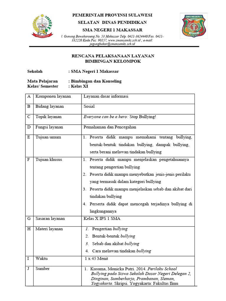 RPL Bimbingan Kelompok Bullying | PDF | Karier & Perkembangan