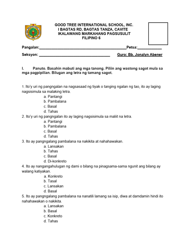 Done - g6 Filipino (Exam) - Approved! | PDF