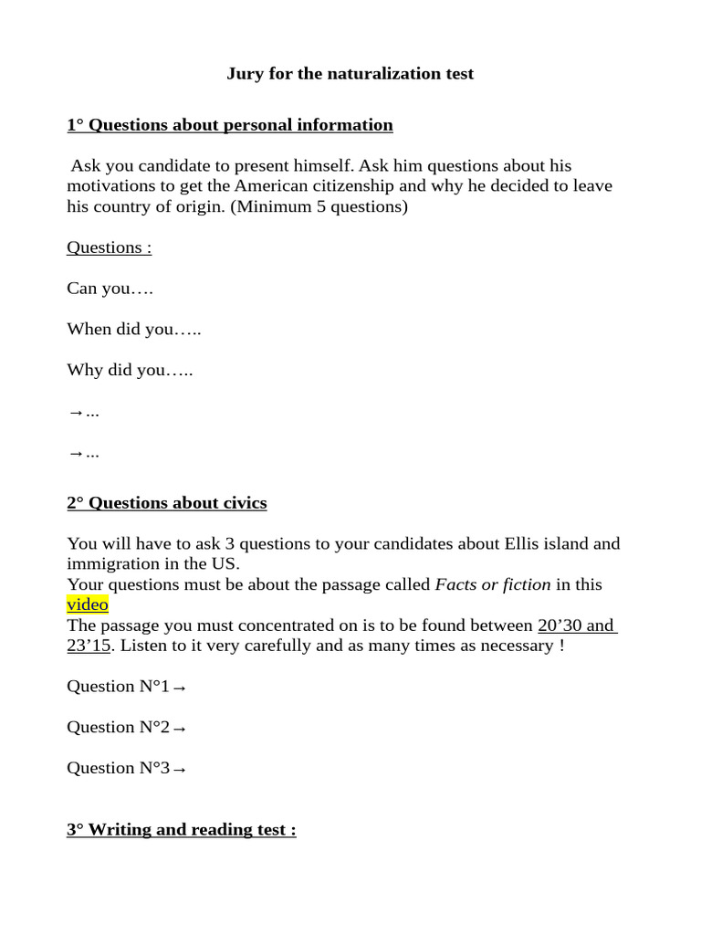 Jury For The Naturalization Test | PDF