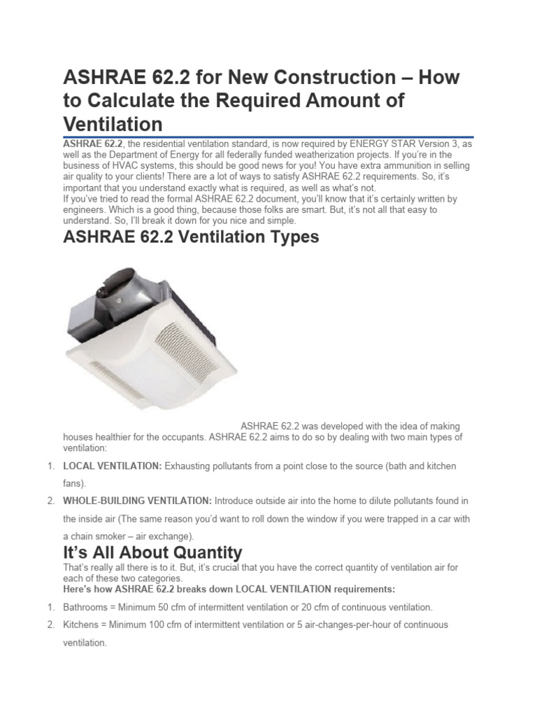 ASHRAE 62.2 Ventilation Guide | PDF | Ventilation (Architecture ...