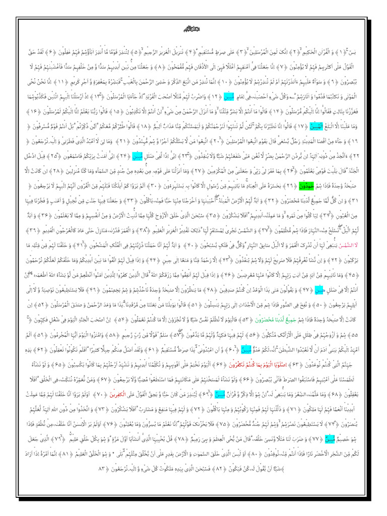 Surah Yasin in 1 Page A4 Printable | PDF