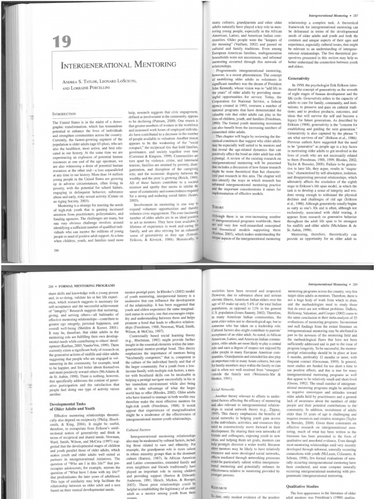 Taylor, LoSciuto, and Porcellini (2005) Chapter 19 Intergenerational Mentoring | PDF