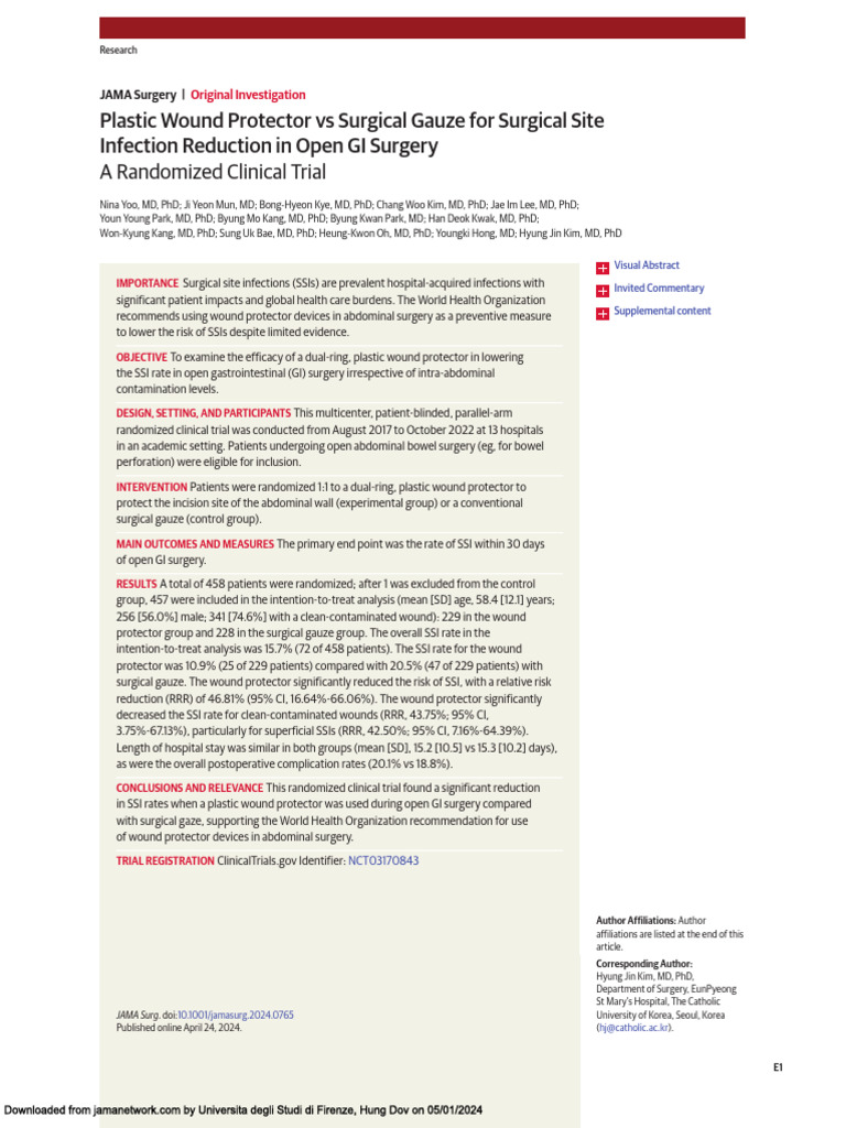 Plastic Wound Protector Vs Surgical Gauze For Surgical Site Infection Reduction in Open GI ...