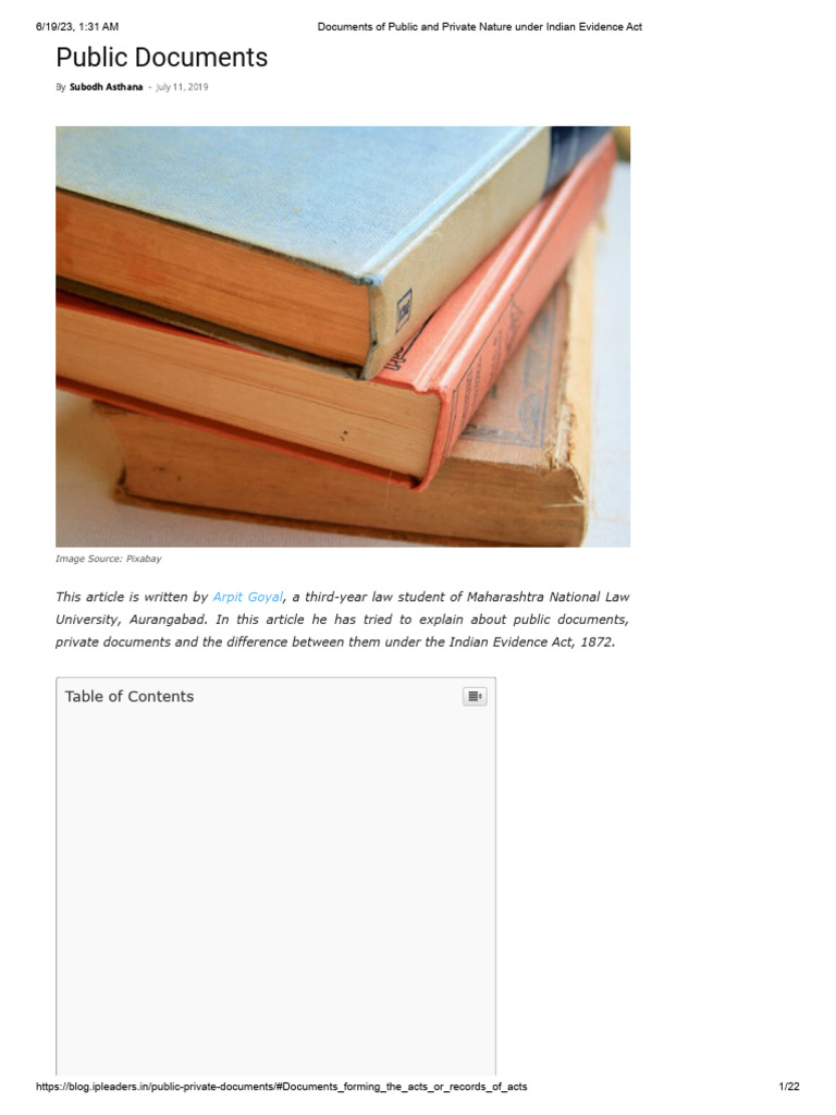 Public vs Private Documents: Indian Evidence Act | PDF | Evidence ...