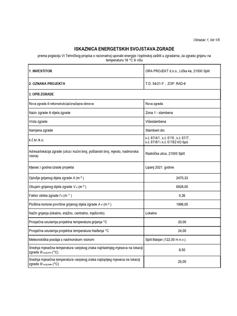 Iskaznica Energetskih Svojstava Zgrade | PDF