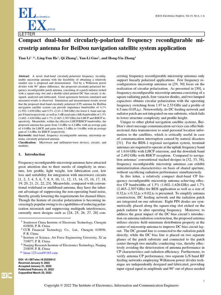 Compact Dual-Band Circularly-Polarized Frequency Reconfigurable Mi ...