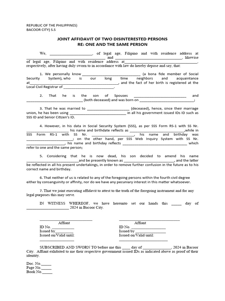 Joint Affidavit: Identity Confirmation | PDF | Affidavit