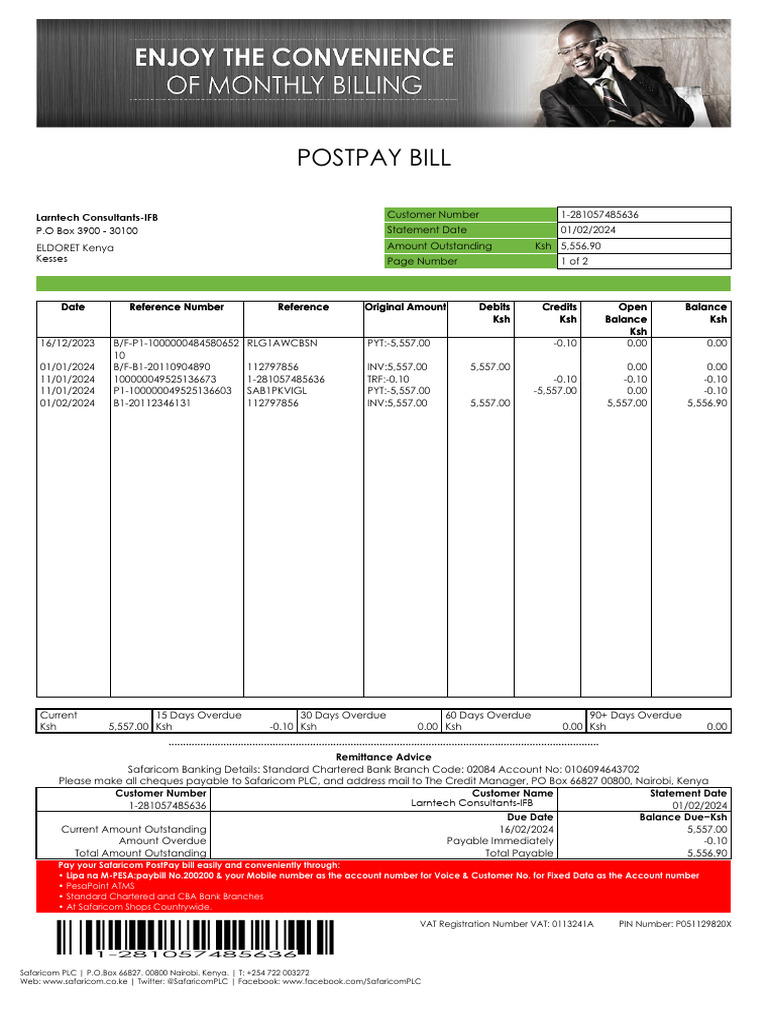 Safaricom PostPay Bill Summary | PDF | Banks | Value Added Tax