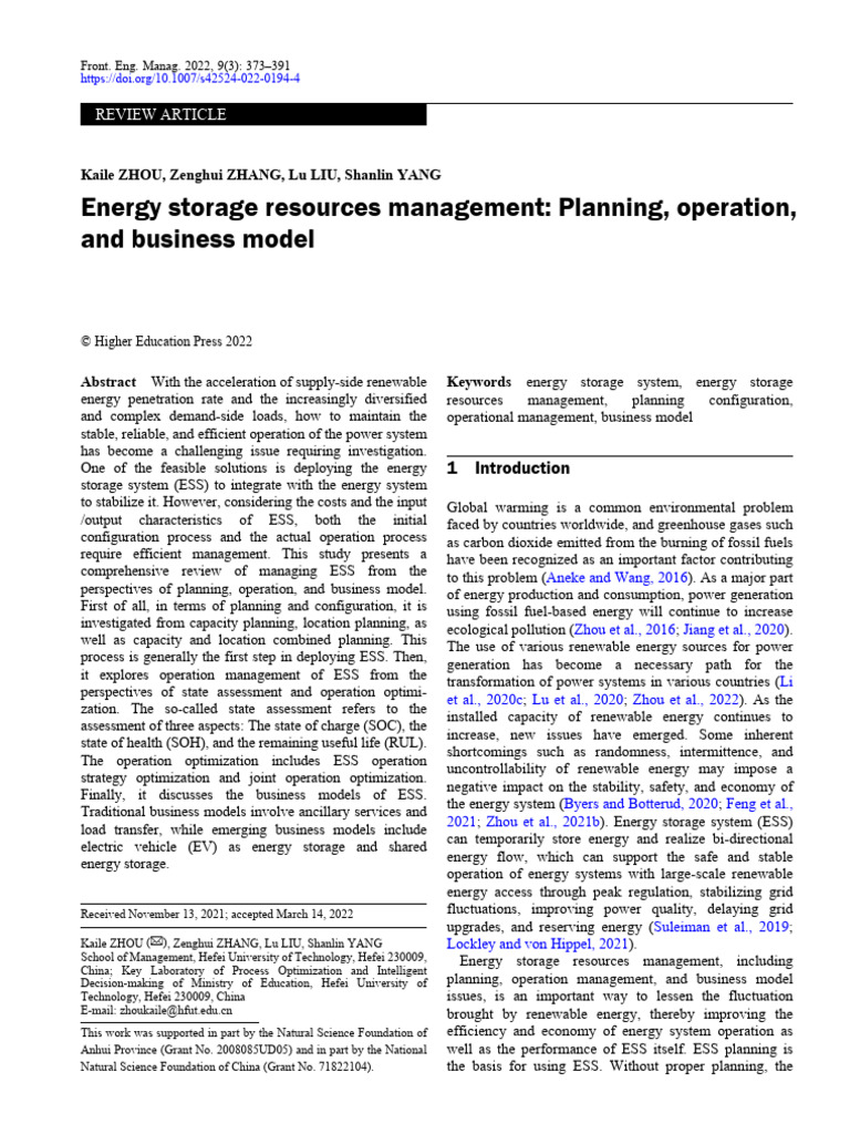 Energy Storage Resources Management: Planning, Operation, and Business Model | Download Free PDF ...
