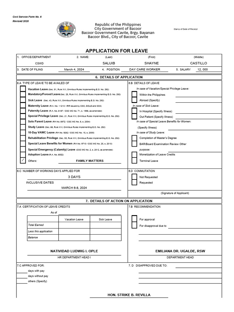 Leave Form | Download Free PDF | Parental Leave | Sick Leave