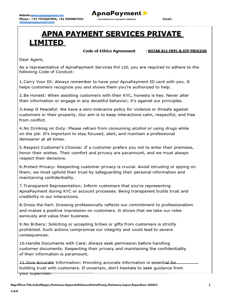 Code of Cunduct Agreement PDF | PDF | Bribery | Confidentiality